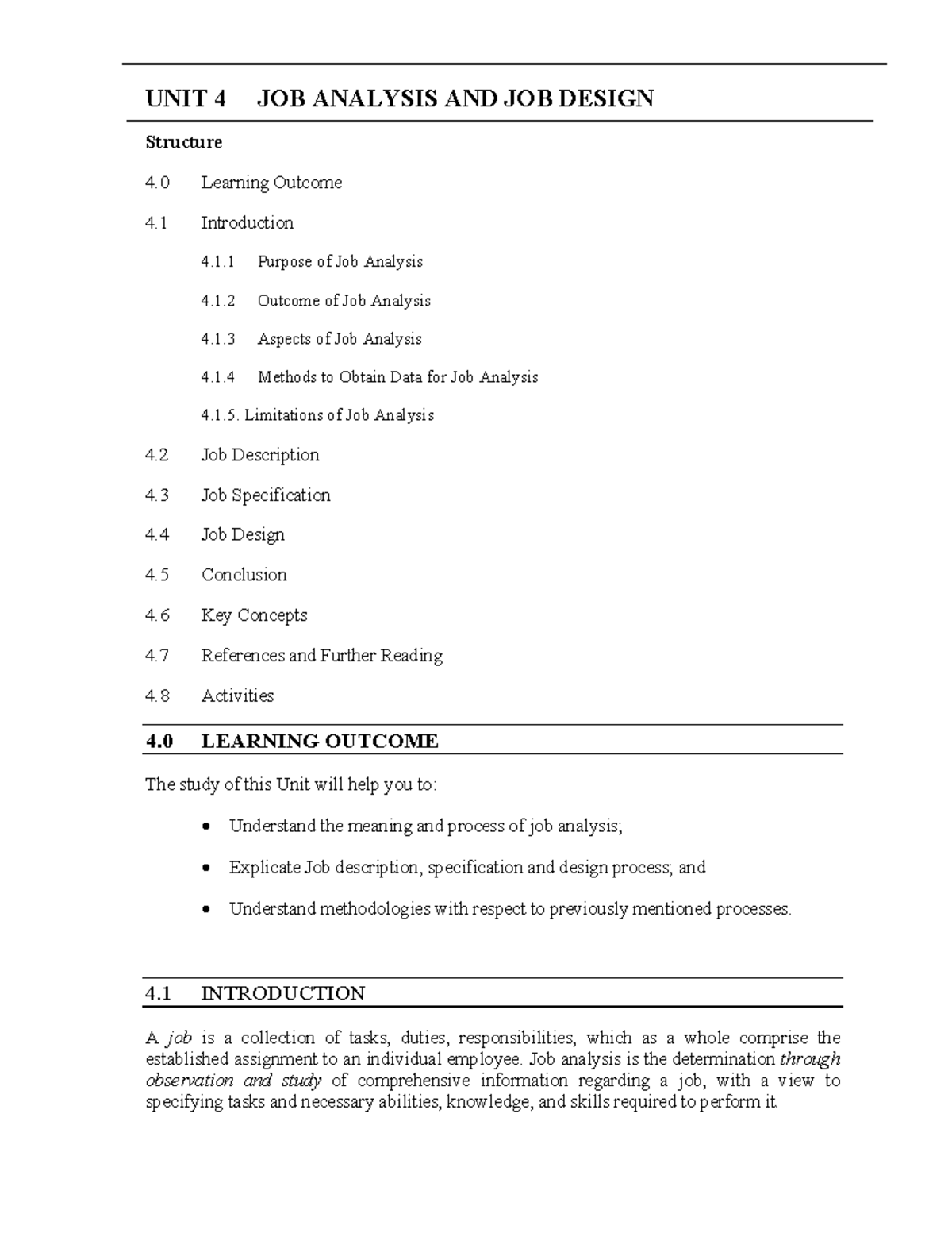 Unit 4 - Job Analysis & Design: Comprehensive SOL Notes - Studocu