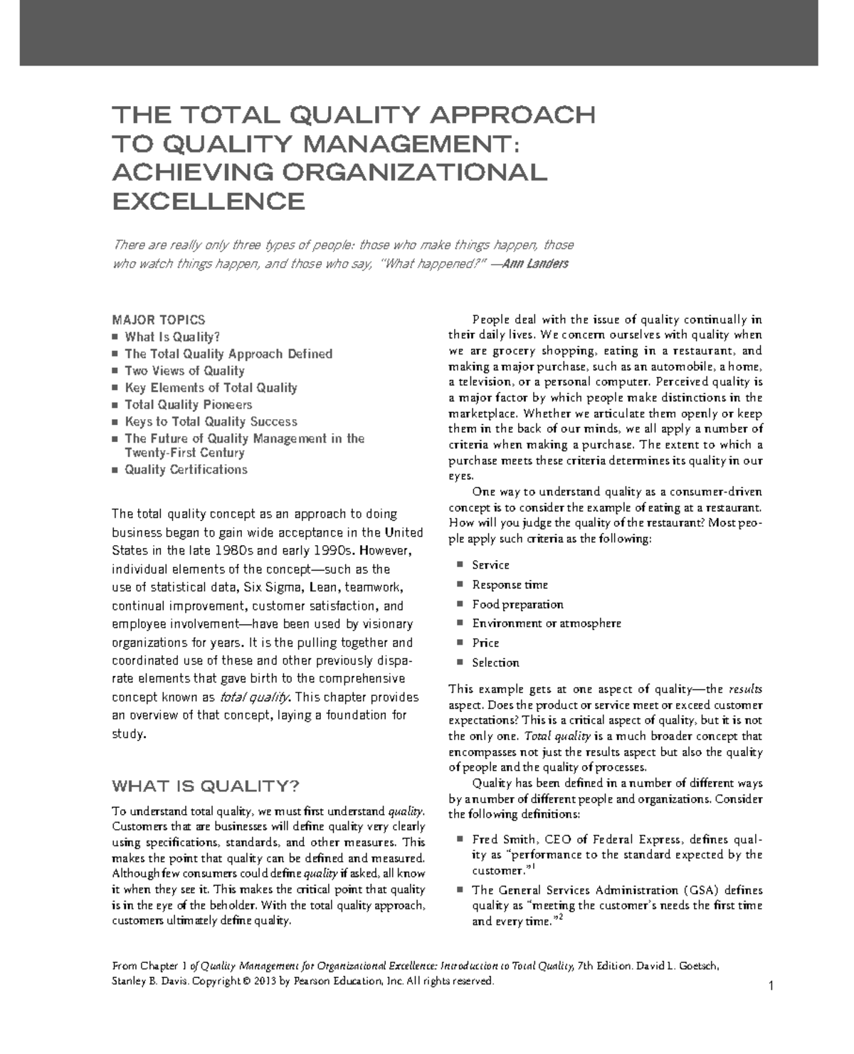 The total quality approach to quality management: Achieving excellence ...