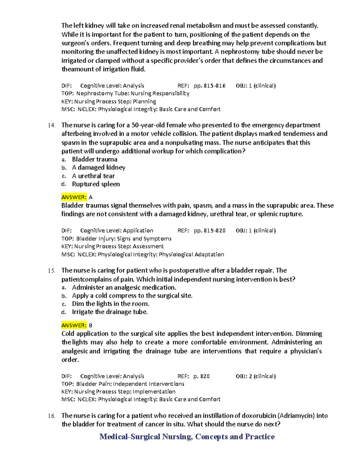 Test Bank for Medical-Surgical Nursing (5th Ed) - Key Concepts ...