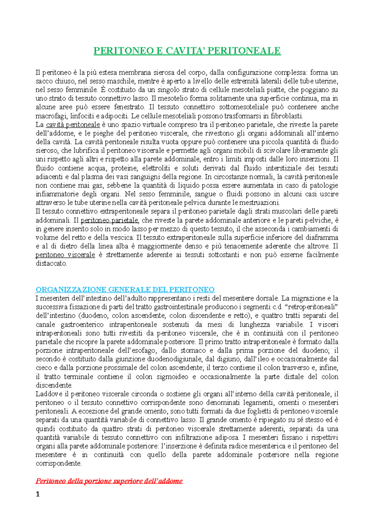 Peritoneo e Cavità Peritoneale - Anatomia Clinica (Corso 57) - Studocu