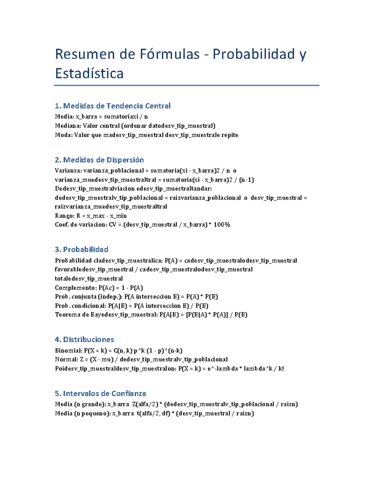Formulas Probabilidad Estadistica - Resumen de Fórmulas - Probabilidad ...