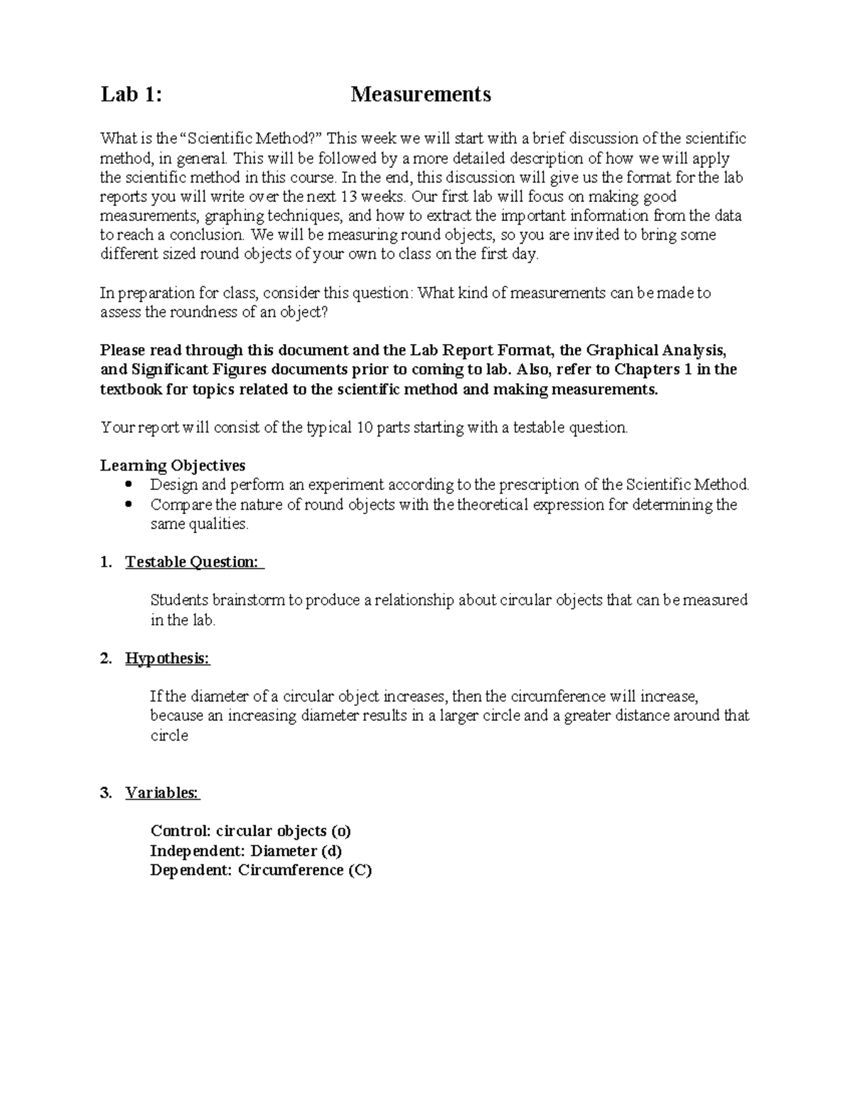 Lab 1 - Understanding Measurements and the Scientific Method - Studocu
