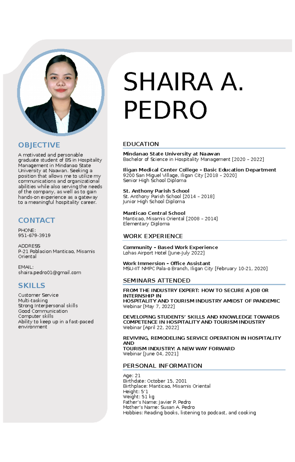 Filipino Student Resumes