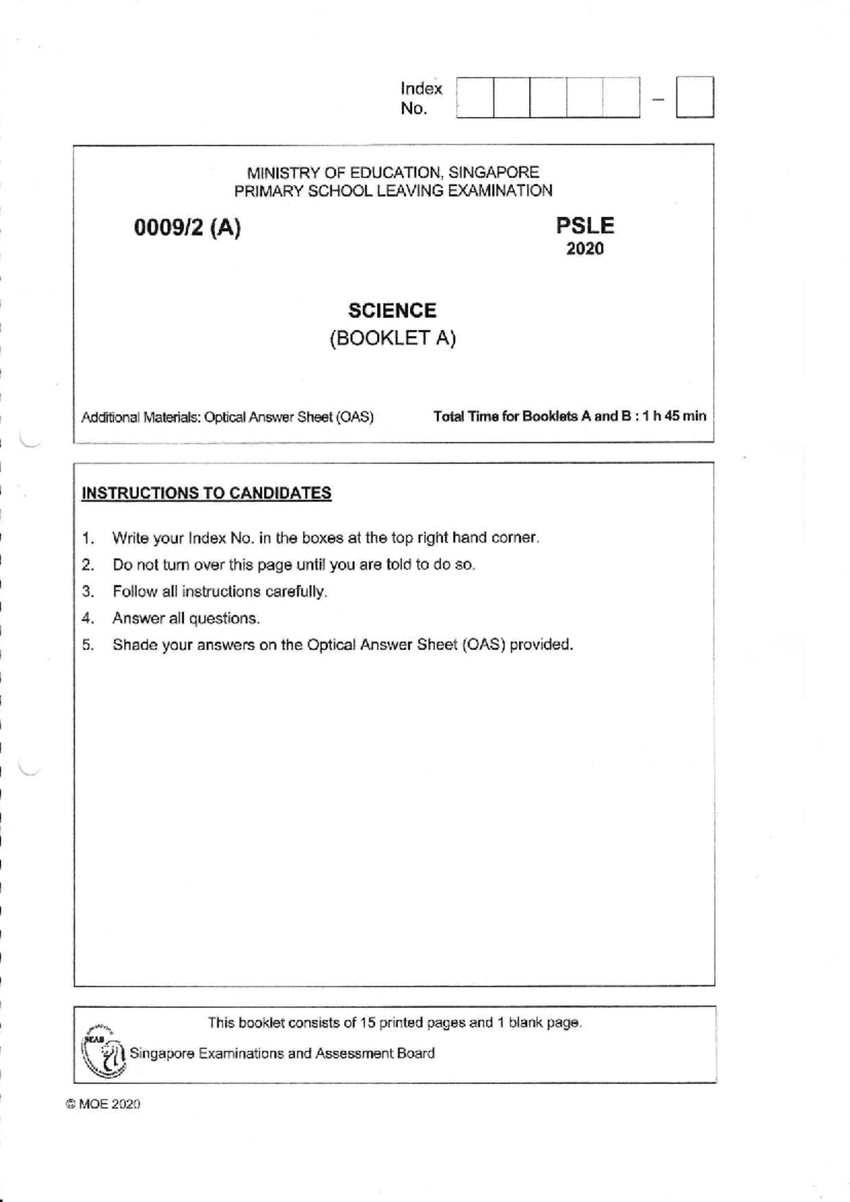 2020 PSLE Science Examination (Booklet A & B) - Studocu