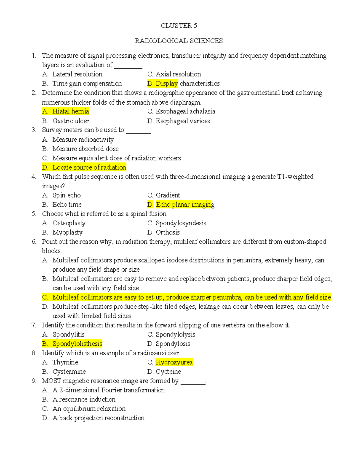 Cluster 5 RadSci Final Exam Study Guide - Studocu