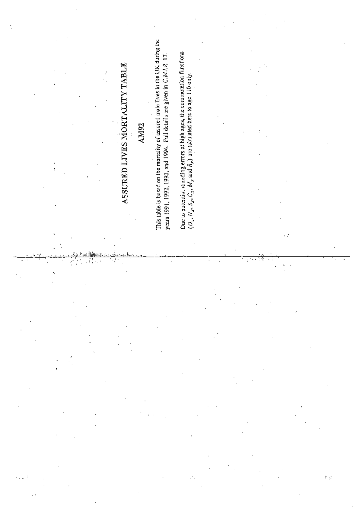 AM92 Assured Lives Mortality Table Details and Commutation Functions ...