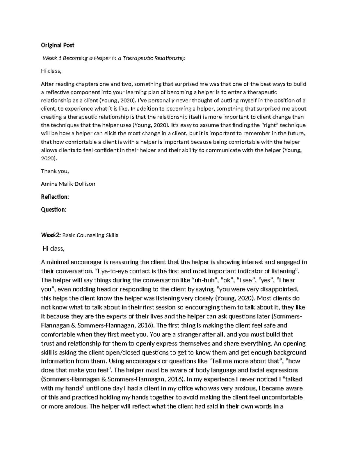 Reflection Paper - Residency: Becoming a Helper in Therapy - Studocu