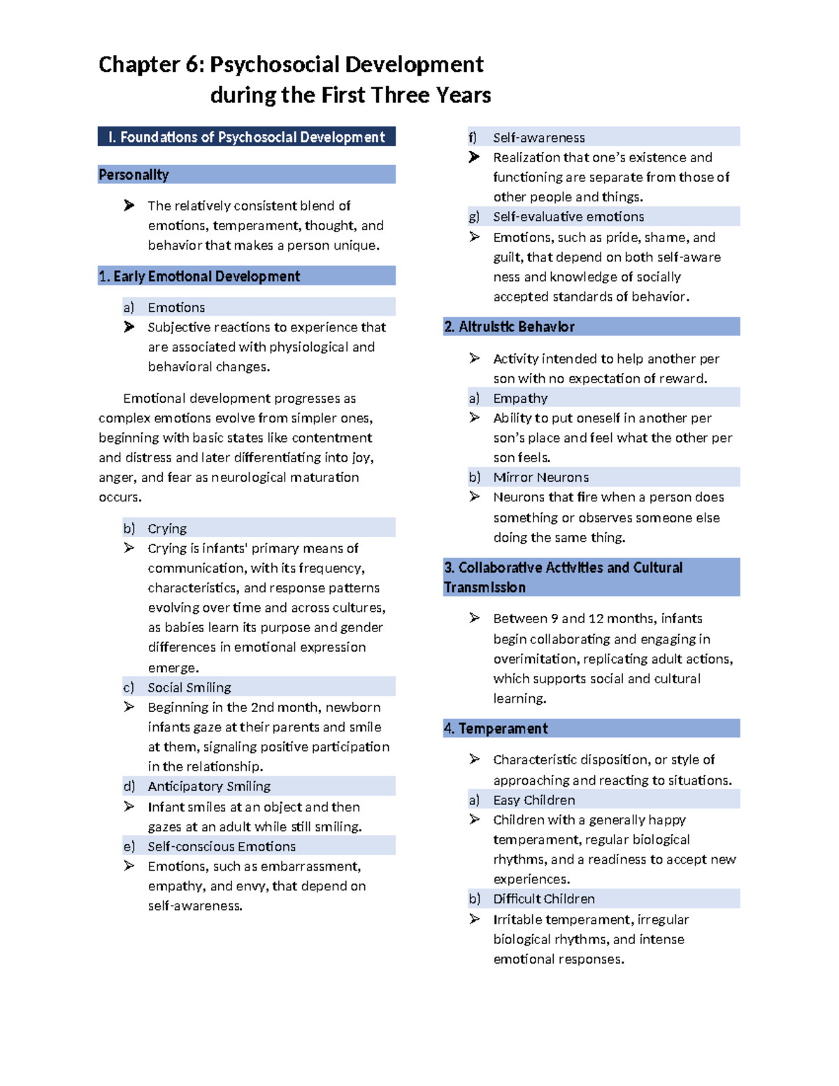 Chapter 6: Psychosocial Development in Infancy - Outline - Studocu