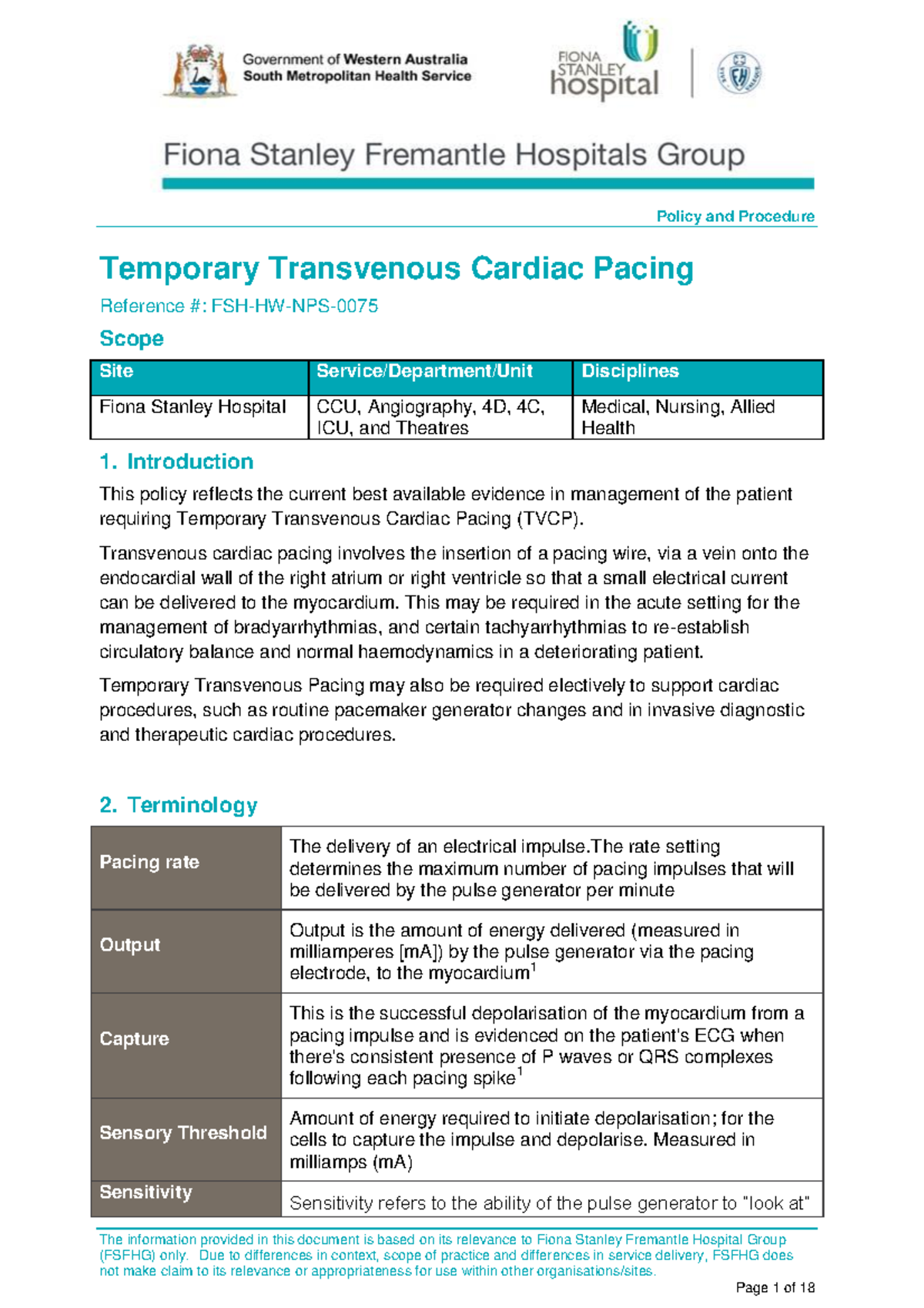 FSFHG Policy on Temporary Transvenous Cardiac Pacing Procedures - Studocu