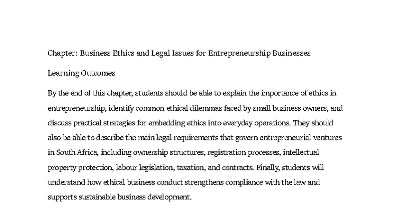 Chapter: Business Ethics & Legal Issues in Entrepreneurship (BUS101 ...
