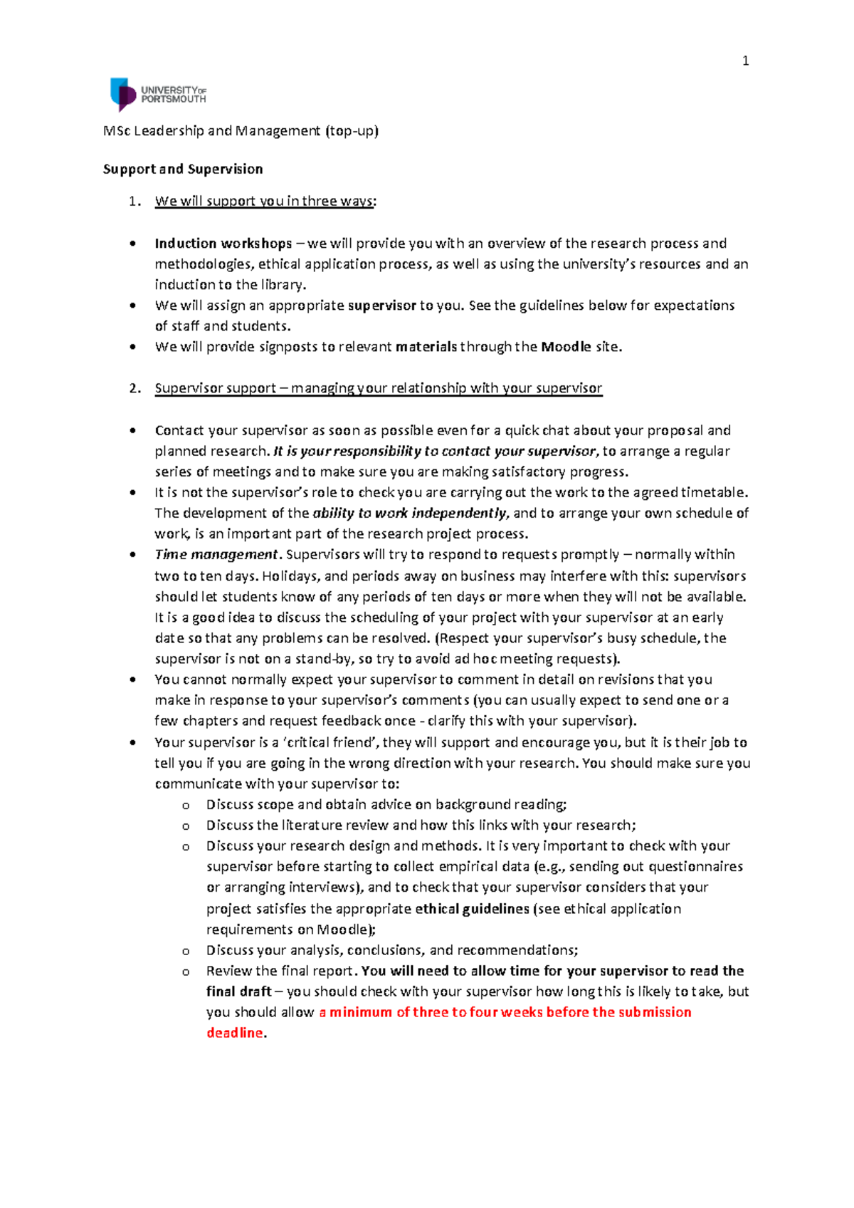 MSc Leadership and Management: Support & Supervision Guidelines 2024 ...
