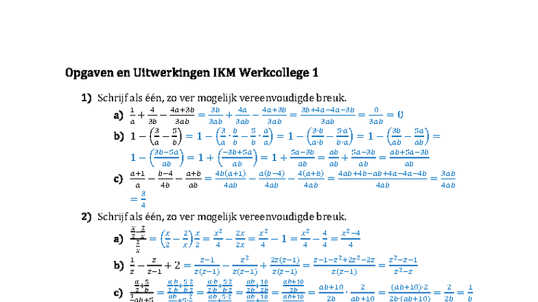 Opgaven en Uitwerkingen IKM Werkcollege 1: Breuken en Vereenvoudigen ...