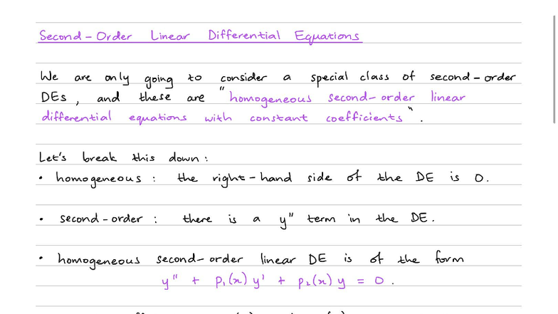 50. Second-Order Linear Differential Equations - Final Exam Notes - Studocu
