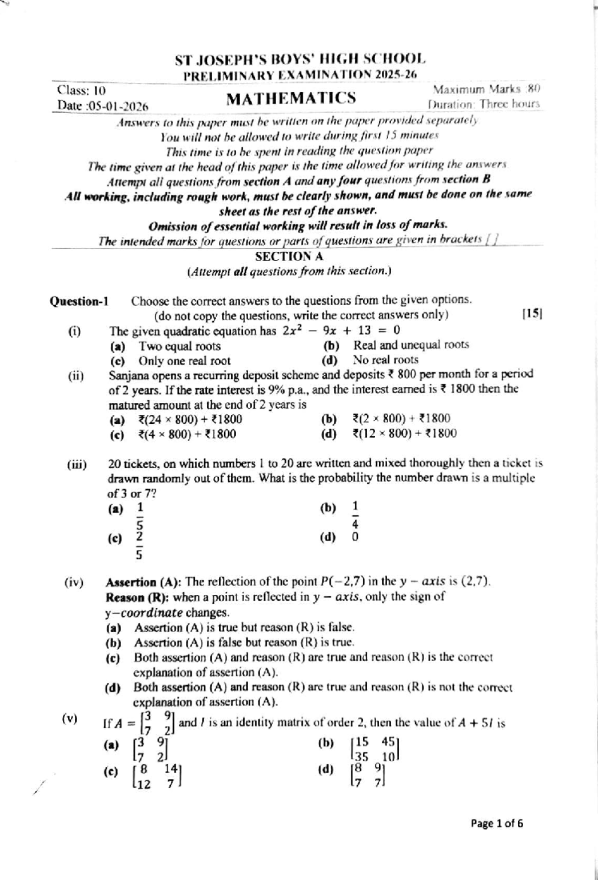 SJBHS Class 10 Preliminary Exam Mathematics - 80 Marks - Studocu