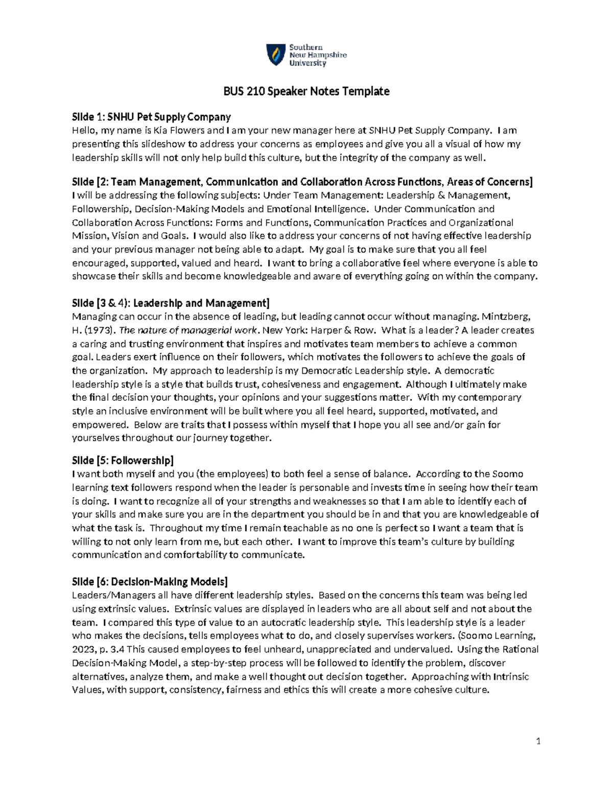 BUS 210 Speaker Notes - Project 1 - BUS 210 Speaker Notes Template ...