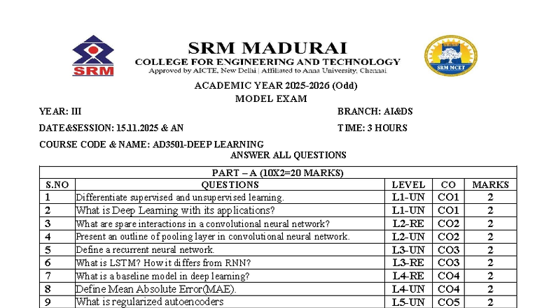CS3491 - AIML Model Exam Questions and Answers - Studocu