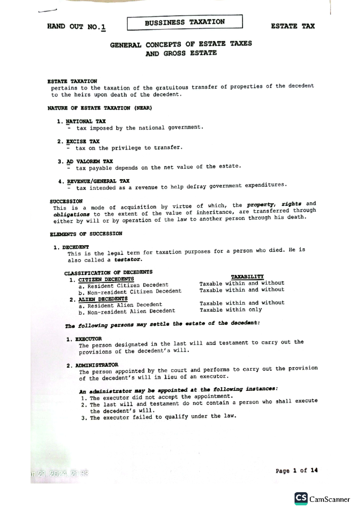 Tax-Handout-01 - Shareholders equity reviewer - HAND OUT NO BUSSINESS ...