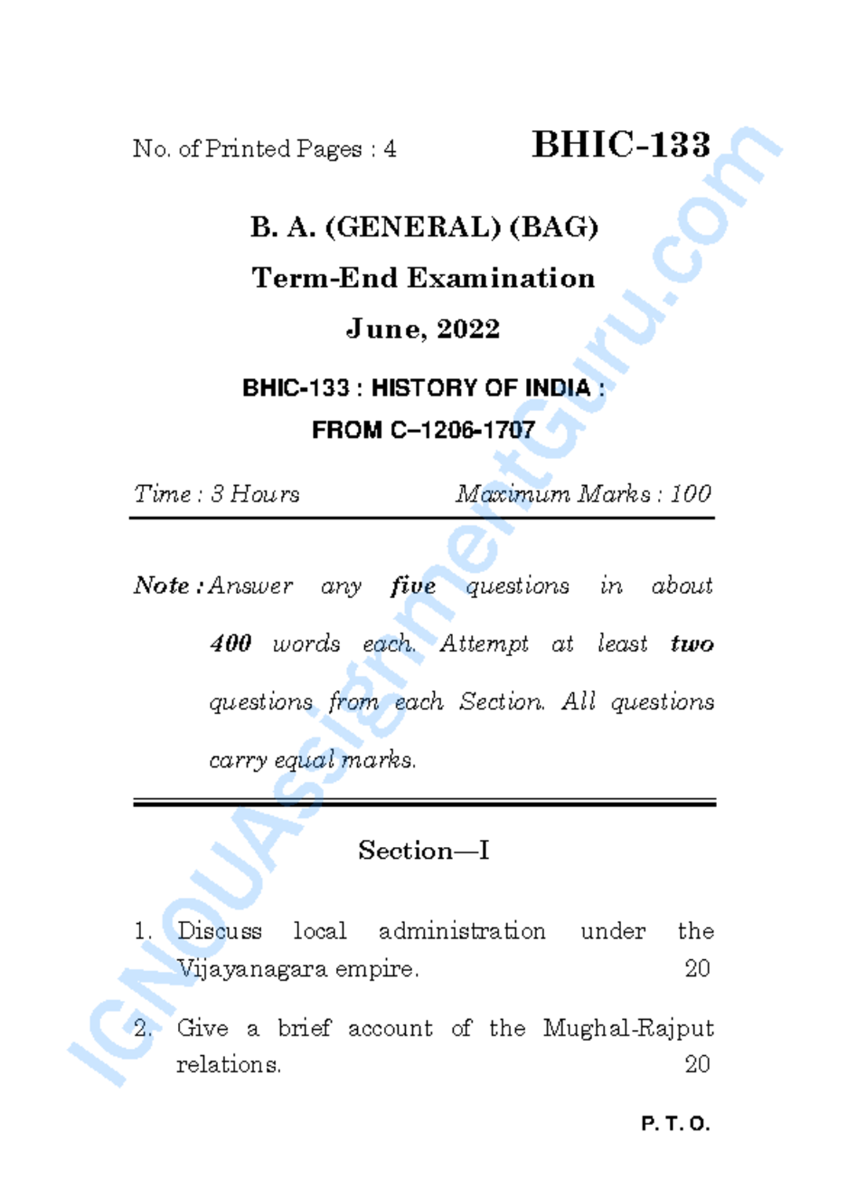 BHIC-133 June 2022 Exam: History of India Assignment - Studocu