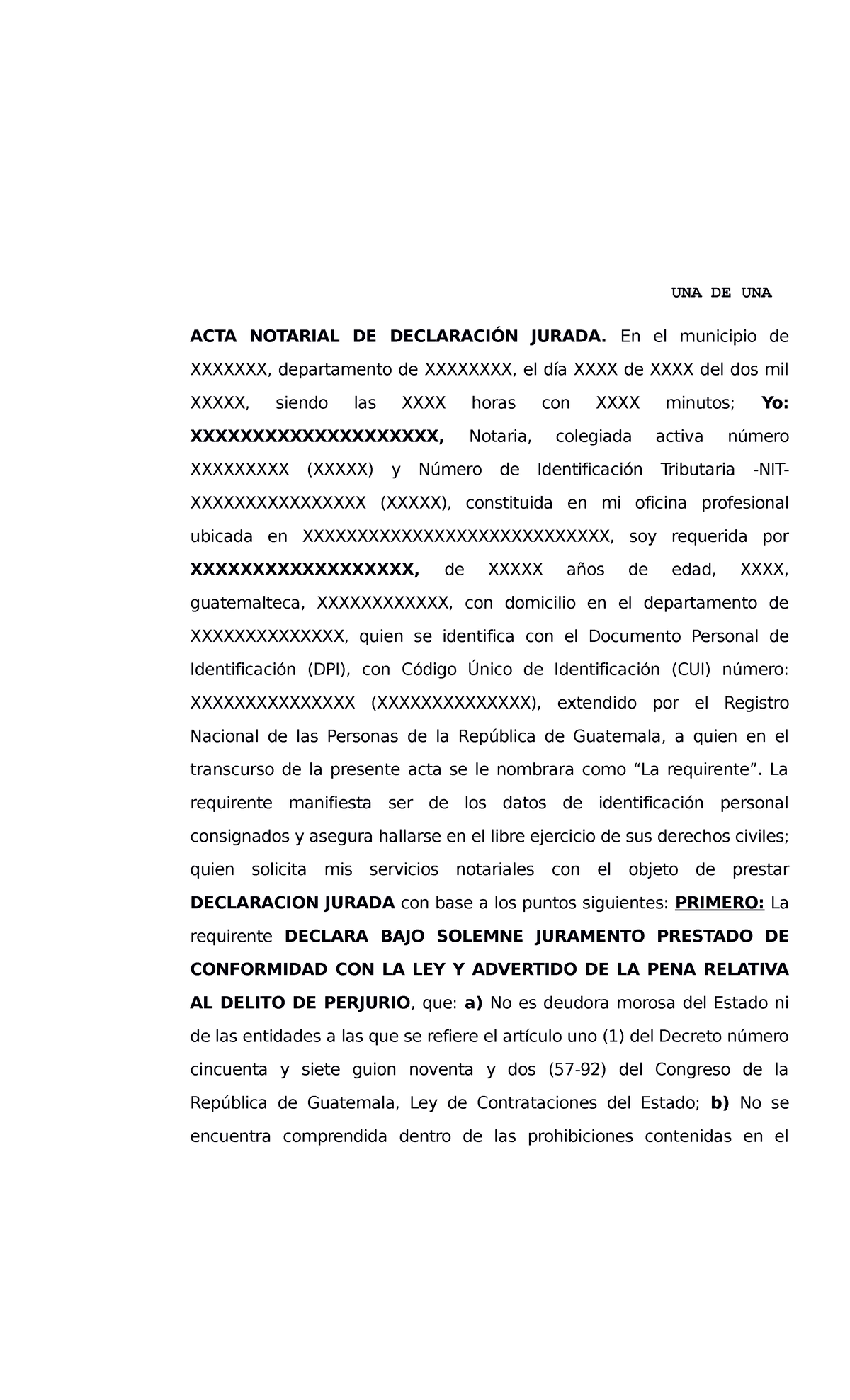 ACTA Notarial de Declaración Jurada Actualización RGAE 2023 - Studocu