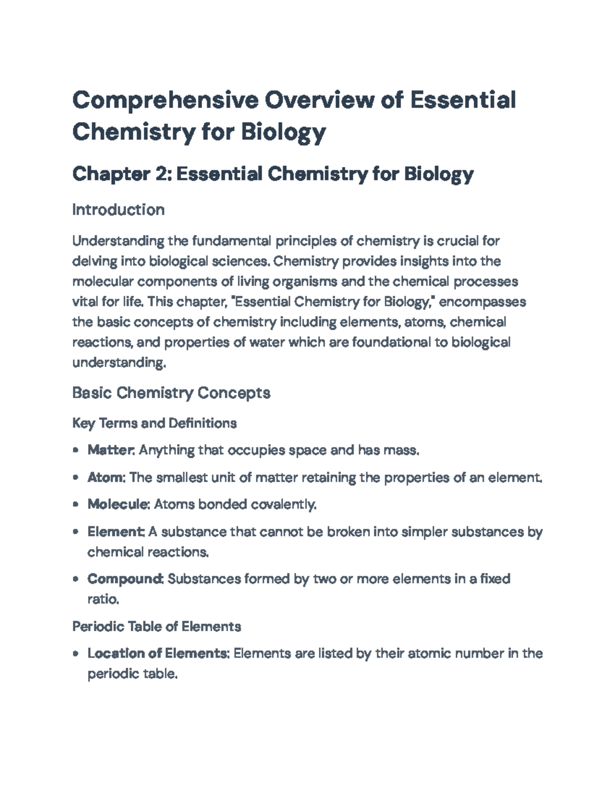 Essential Chemistry for Biology: Chapter 2 Overview and Concepts ...