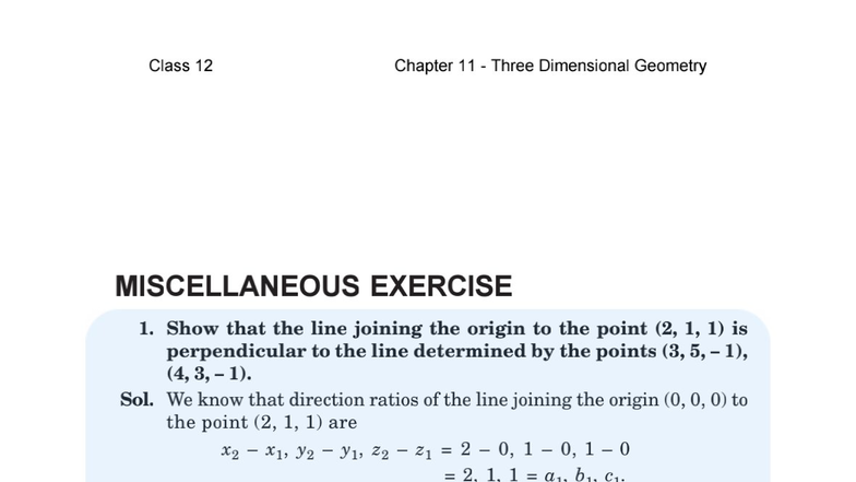 Class 12 Chapter 11 3D Geometry Miscellaneous Exercises Solutions - Studocu