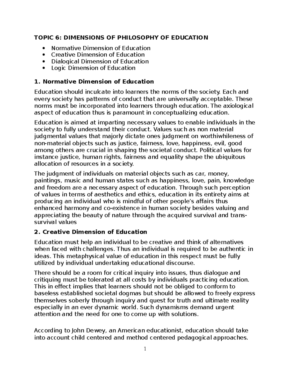 Lesson 6 Dimensions OF Educational Philosophy - TOPIC 6: DIMENSIONS OF ...