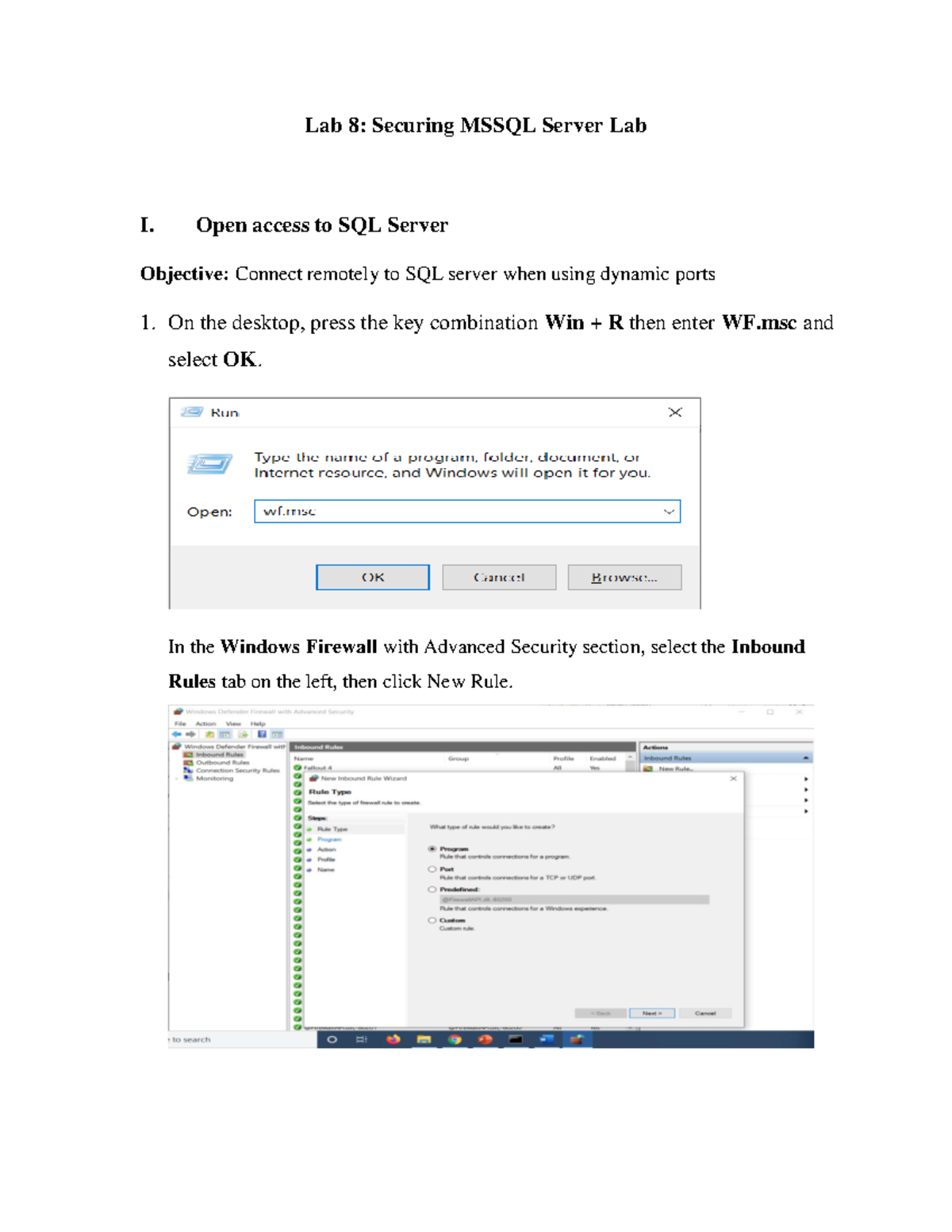 Lab 8 Security SQL Server - Lab 8: Securing MSSQL Server Lab I. Open ...