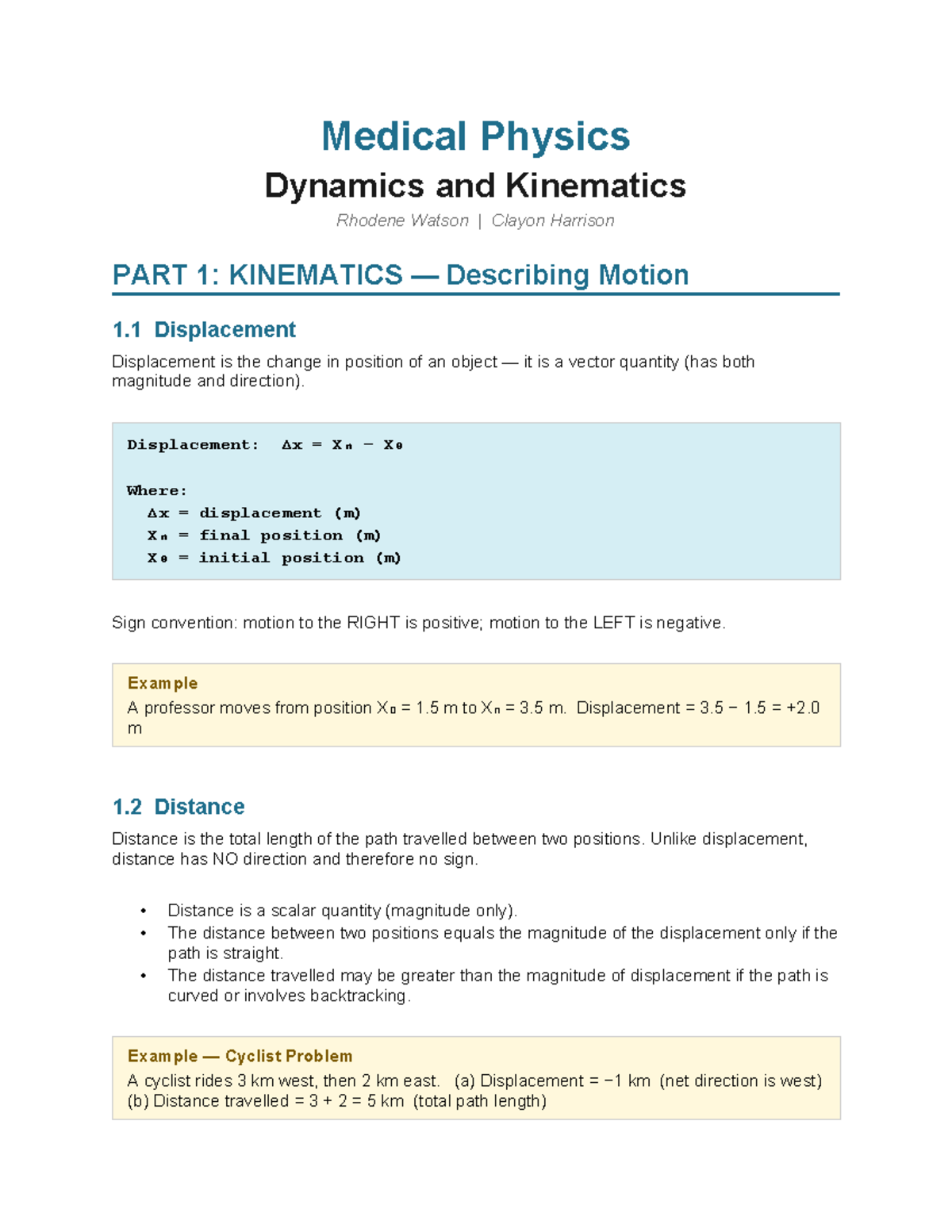Medical Physics Dynamics & Kinematics Notes (Part 1 & 2) UTech - Studocu