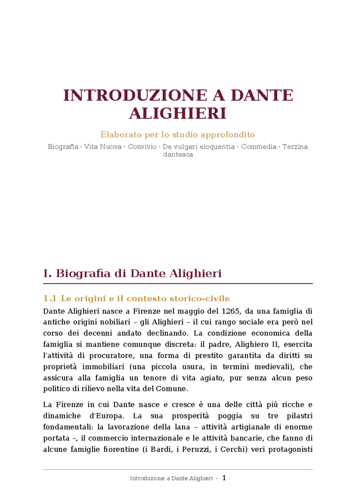 Introduzione a Dante Alighieri: Biografia e Opere Fondamentali - Studocu