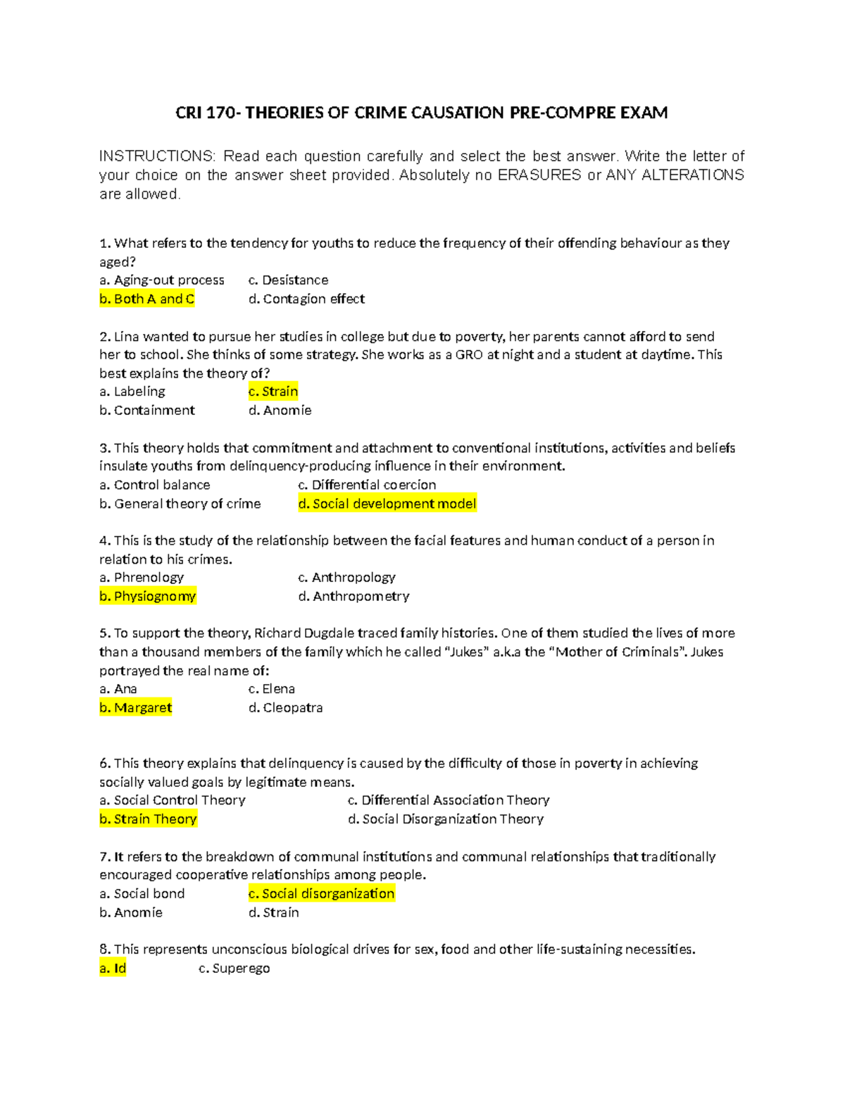 CRI 170 THEORIES OF CRIME CAUSATION EXAM QUESTIONS & ANSWERS - Studocu