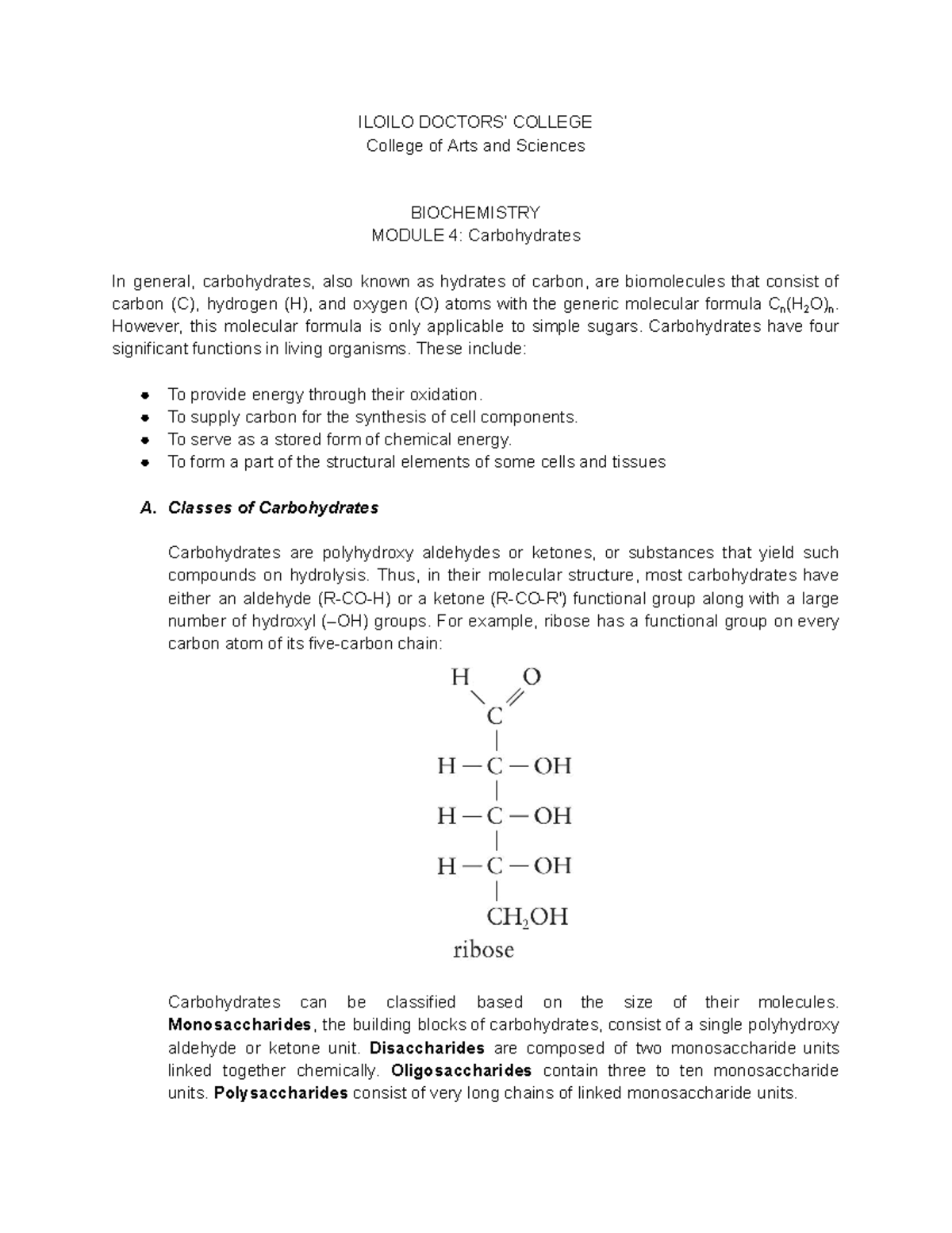 Biochemistry Module-4: Comprehensive Guide to Carbohydrates - Studocu