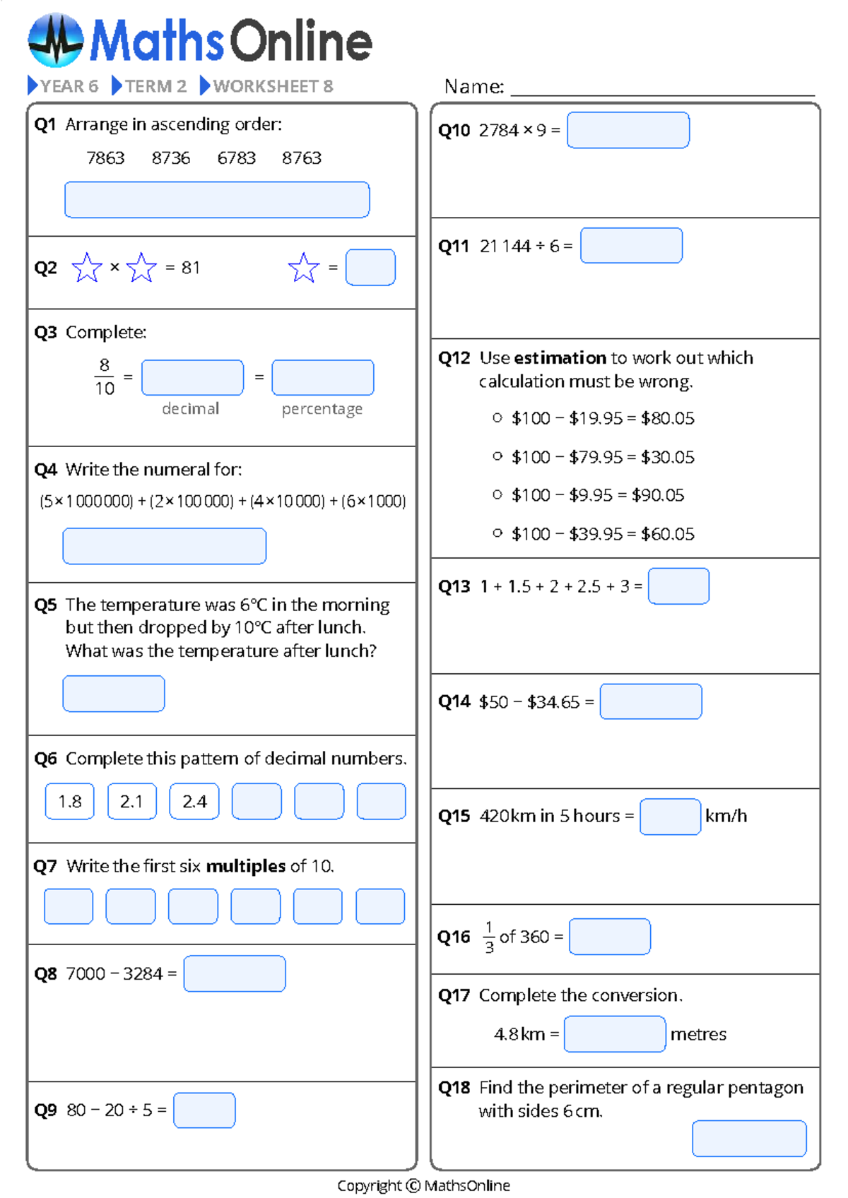 Year 6 Term 2 Worksheet 8 - MathsOnline Study Material - Studocu