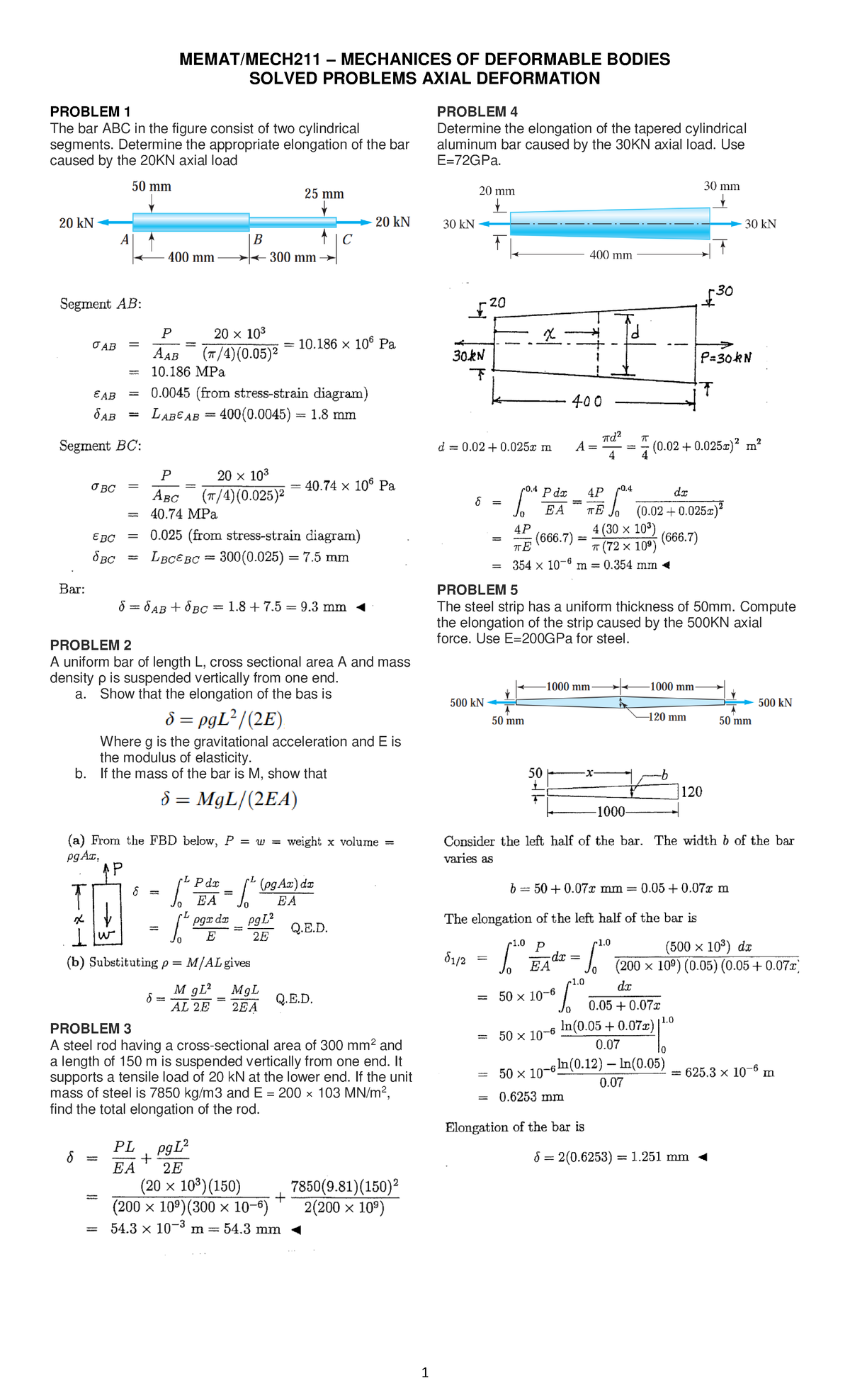 MEMAT/MECH211 Final Exam Solved Problems on Axial Deformation - Studocu