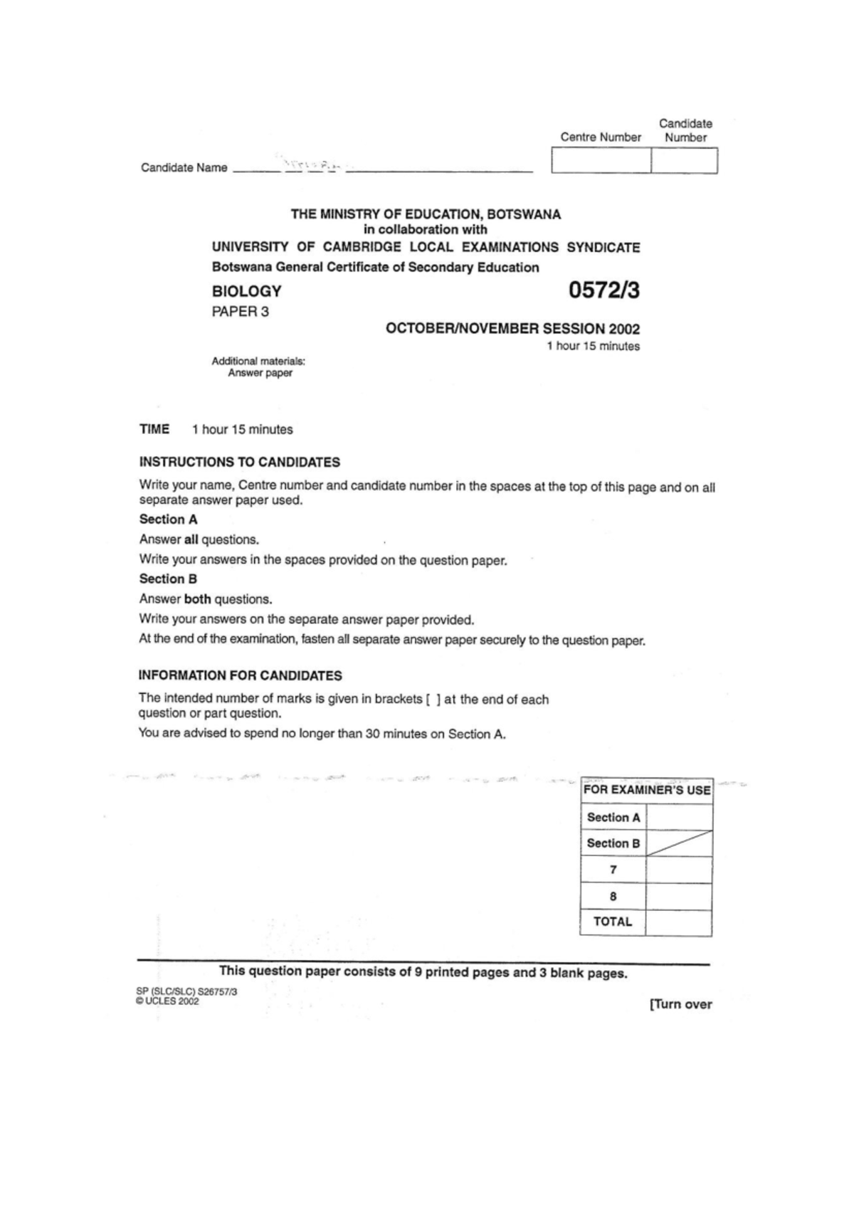 2002 BIOLOGY PP3 - Past Exam Paper Analysis - Studocu