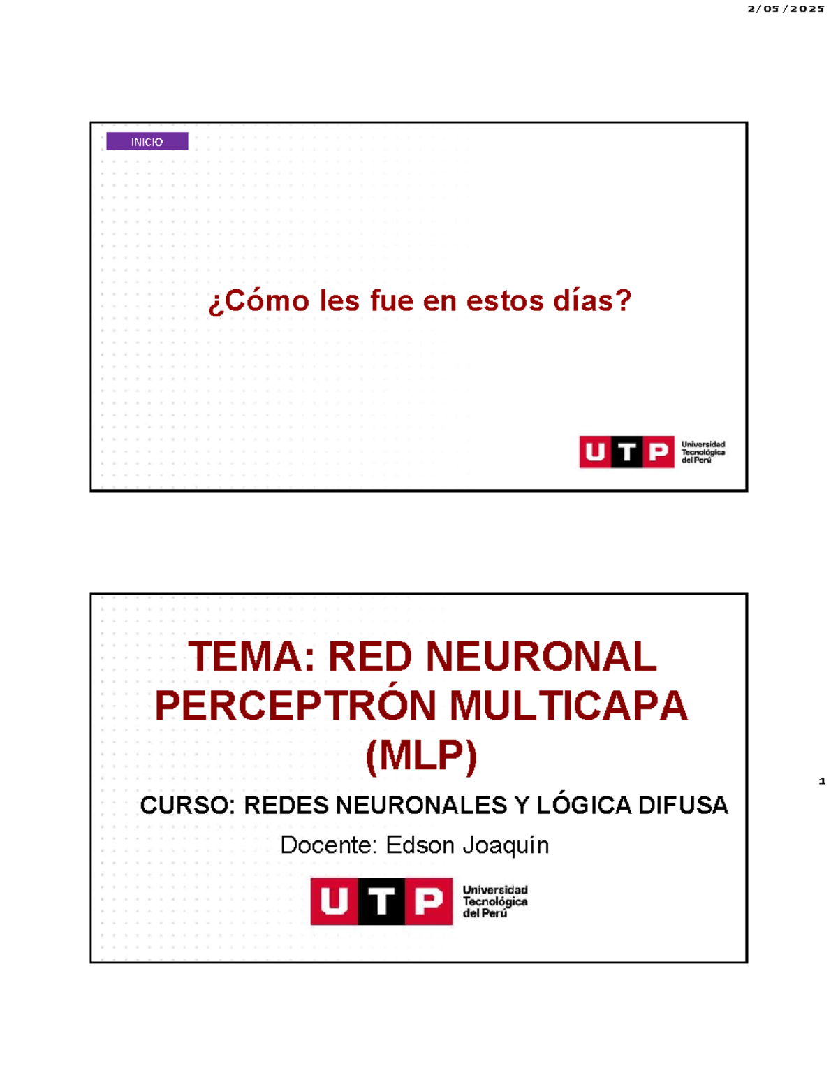 5025 - Tema: Red Neuronal Perceptrón Multicapa (MLP) - Teórico - Studocu