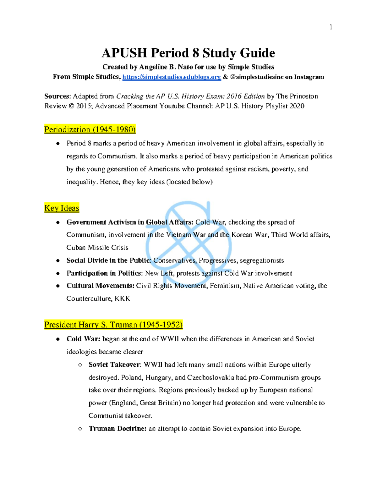 APUSH Period 8 Study Guide: Major Events & Themes (1945-1980) - Studocu