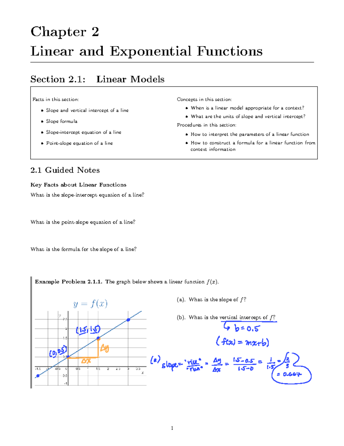 Chapter 2: Linear and Exponential Functions - Guided Notes and Practice ...