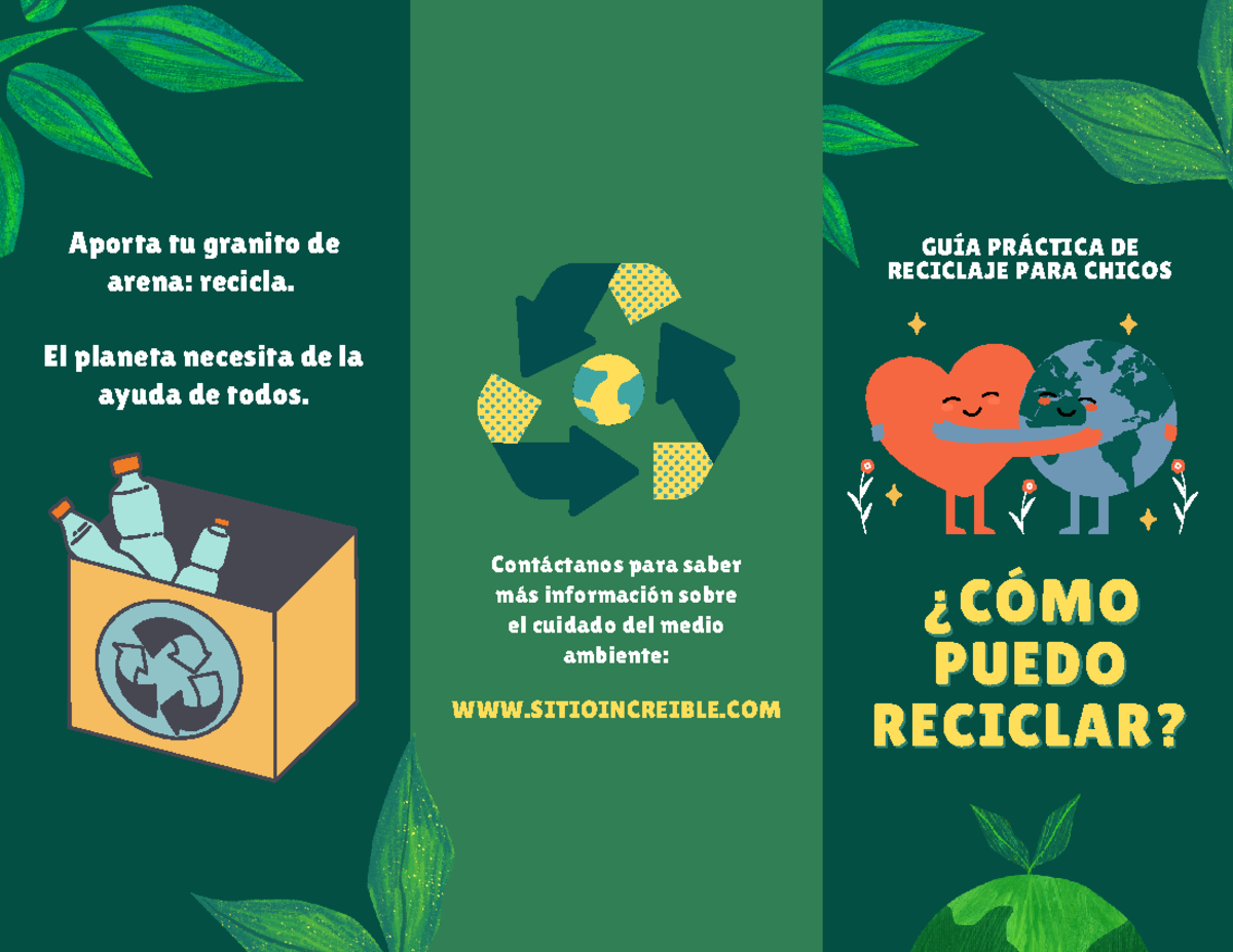 Folleto Tríptico de Cuidado Ambiental y Reciclaje Moderno Ilustrado - ¿CÓMO¿CÓMO PUEDO PUEDO ...
