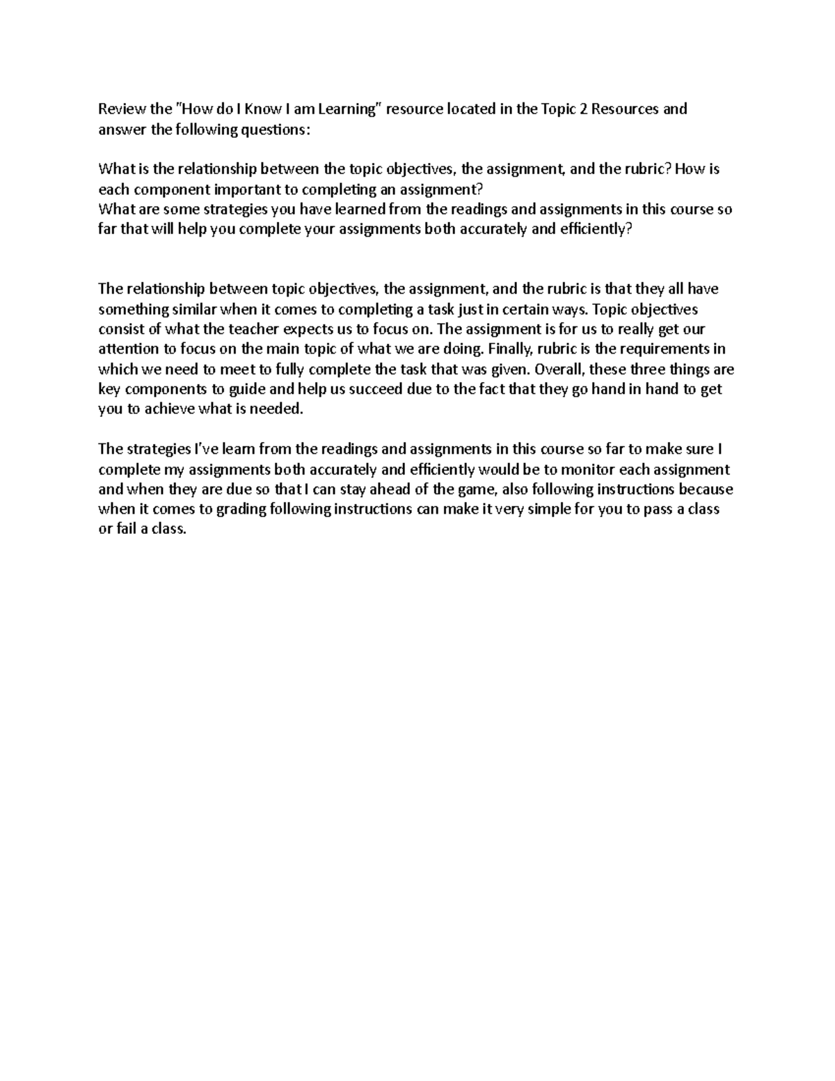 UNV-103 Topic 2 Discussion Questions Analysis and Strategies - Studocu