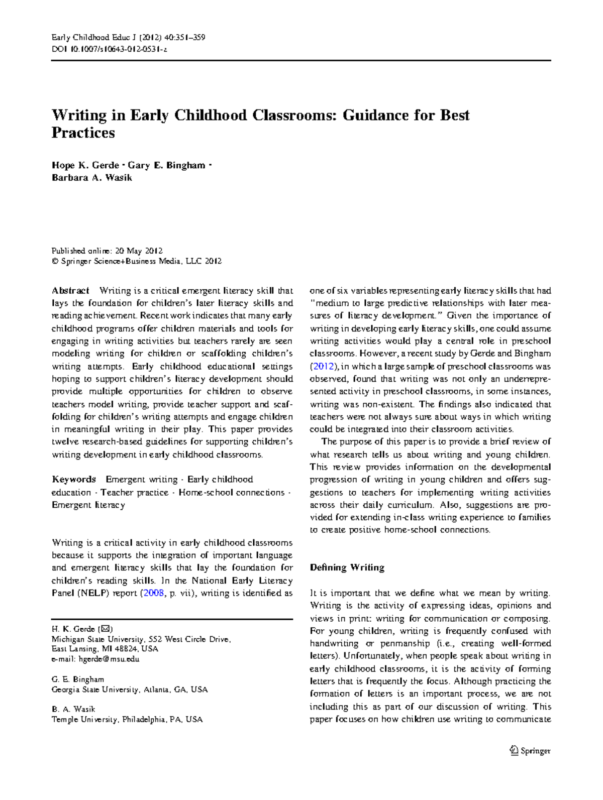 Guidelines for Supporting Emergent Writing in Early Childhood ...