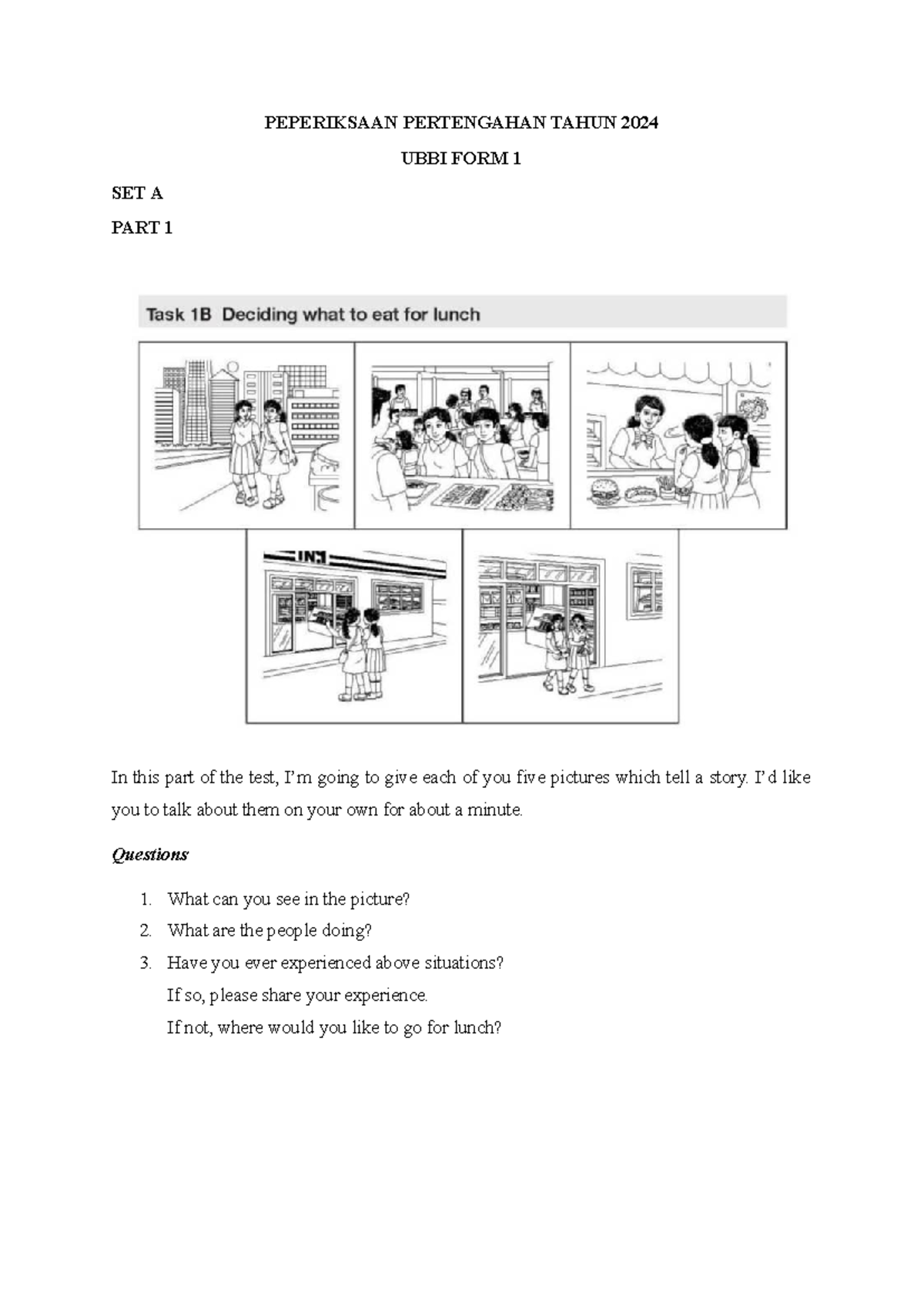 UBBI FORM 1 SET A - english test for lower intermediate level ...
