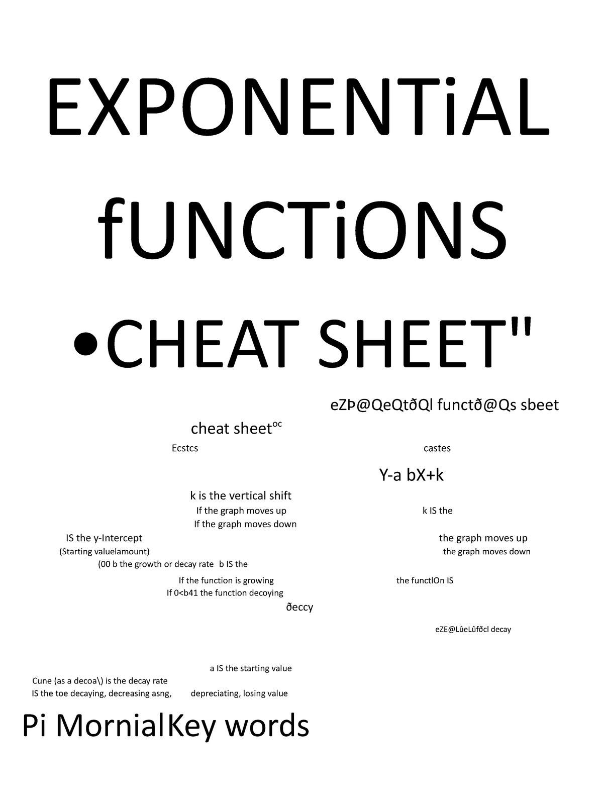 03 Exponential Functions Cheat Sheet Exponential Functions •cheat