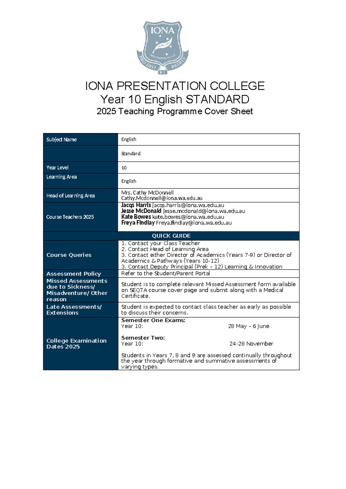Year 10 English Standard Assessment Outline 2025 - Studocu