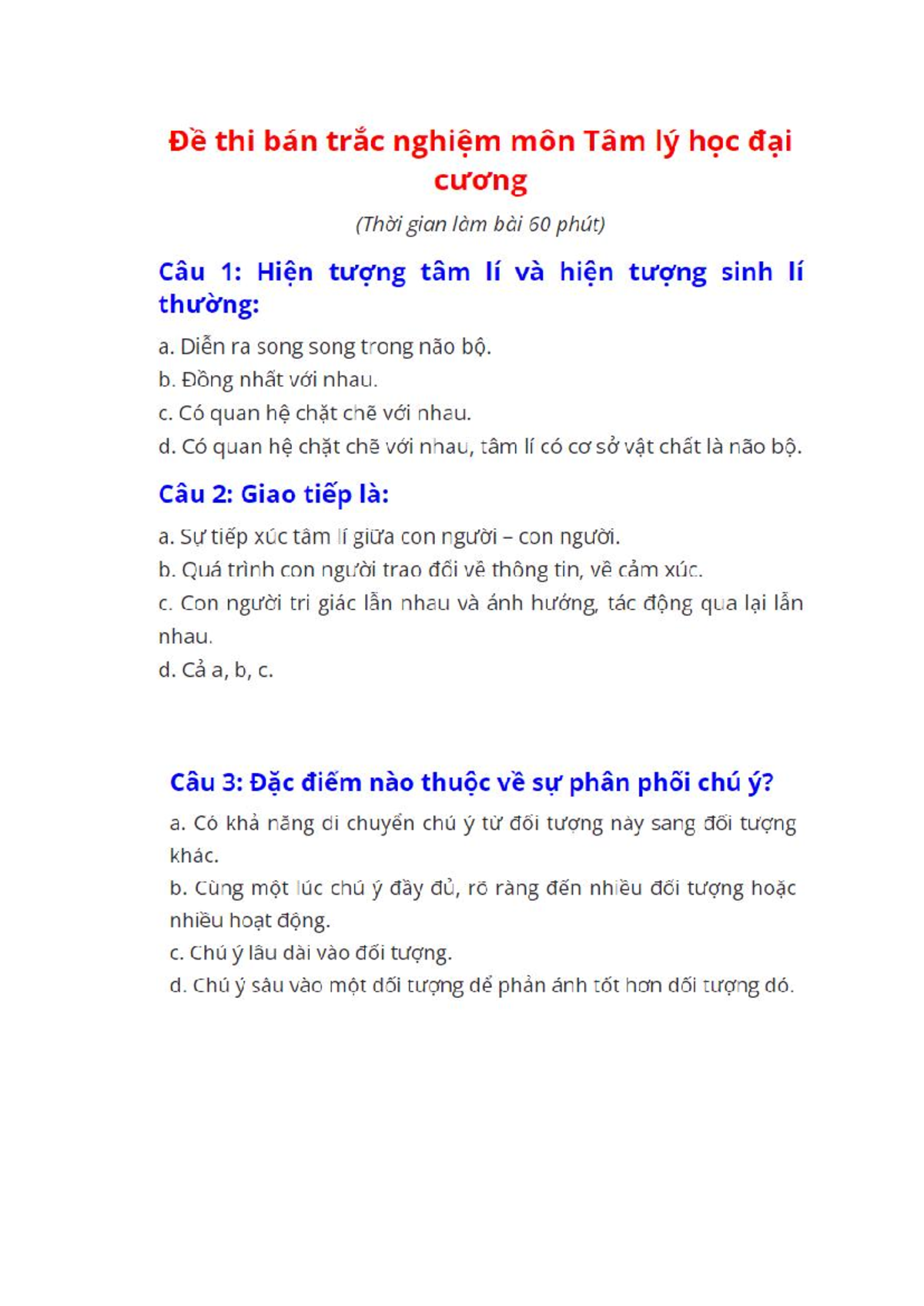 Trắc Nghiệm Tâm Lý Học - TLHDC: Bài Tập và Giải Thích - Studocu