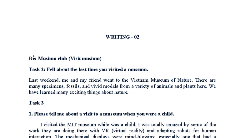 Writing (02) - Aptis: Museum Club Visit Reflections and Suggestions ...