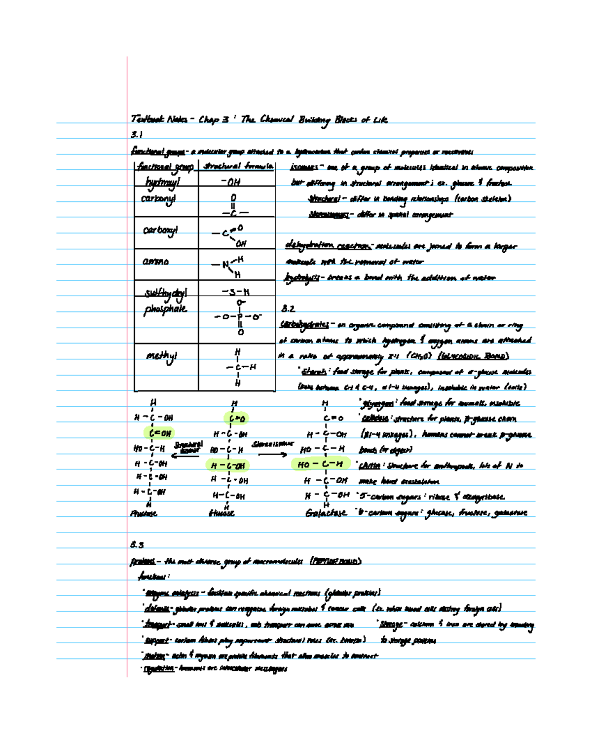 Cell 1010 Textbook Chapter 3: Chemical Building Blocks of Life Notes ...