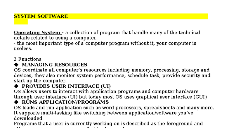 SYSTEM SOFTWARE: Overview of Operating Systems and Their Functions ...