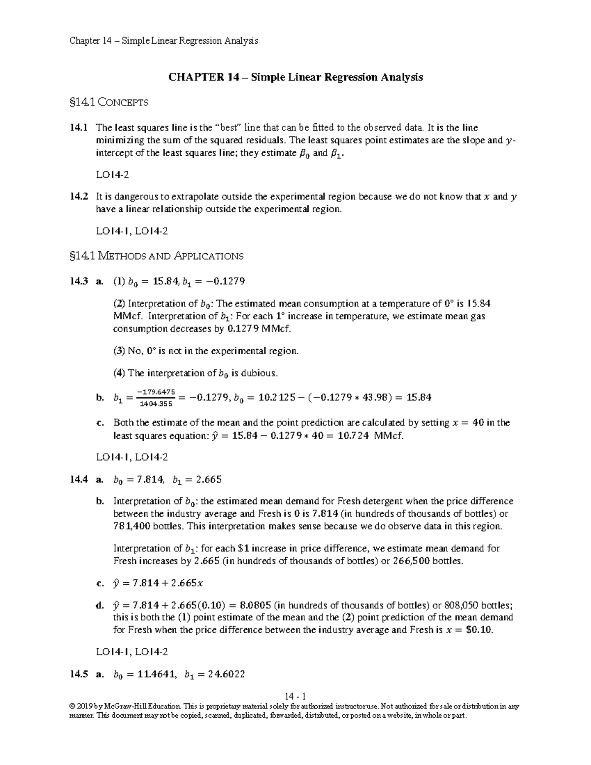Chapter 14 Simple Linear Regression Analysis Answers - Studocu