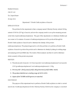 CH 237 lab report 1 - Experiment 1: Separating the Components of ...