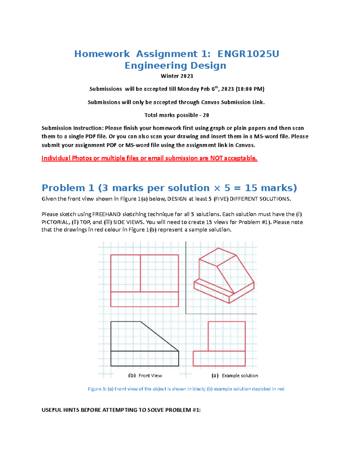 ENGR1025U Homework Assignment 1: Engineering Design Winter 2023 - Studocu